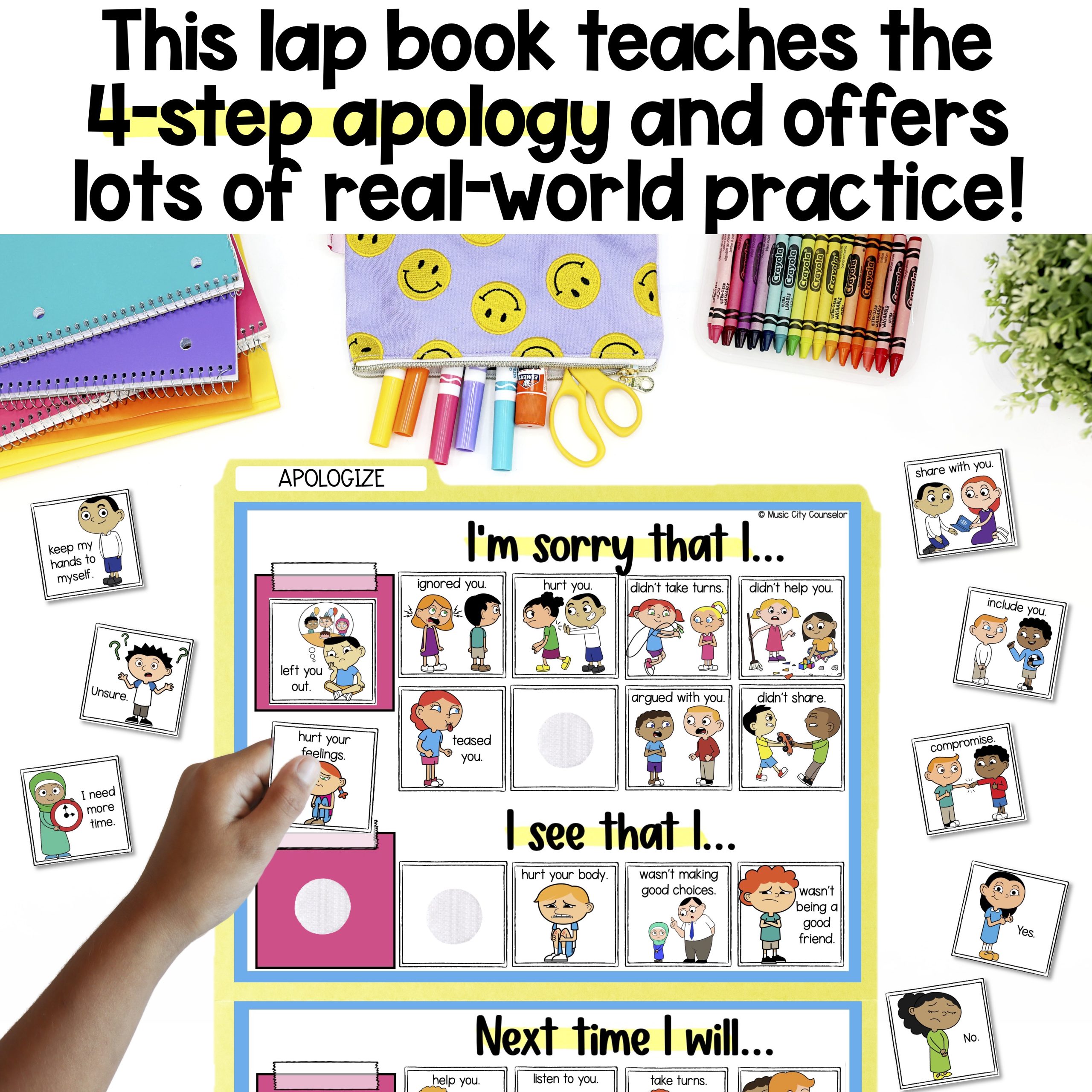 How to Apologize, 4-Step Apology Lap Book - Music City Counselor