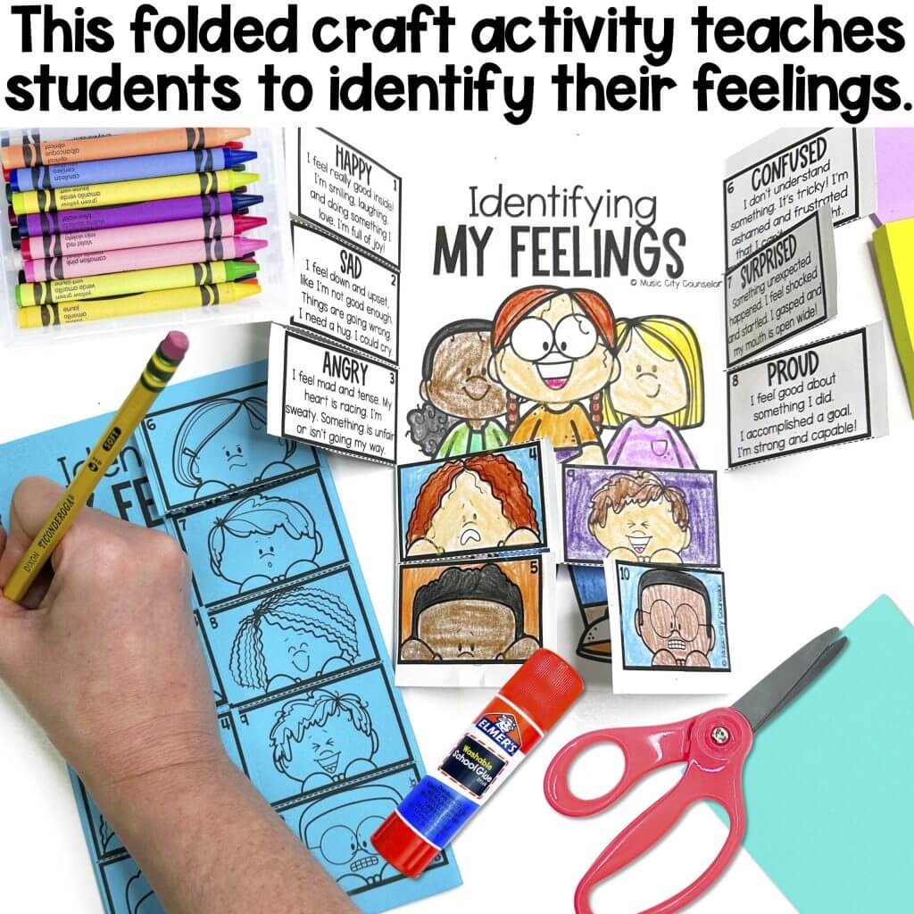 Identifying Feelings Folded Craft Activity - Music City Counselor