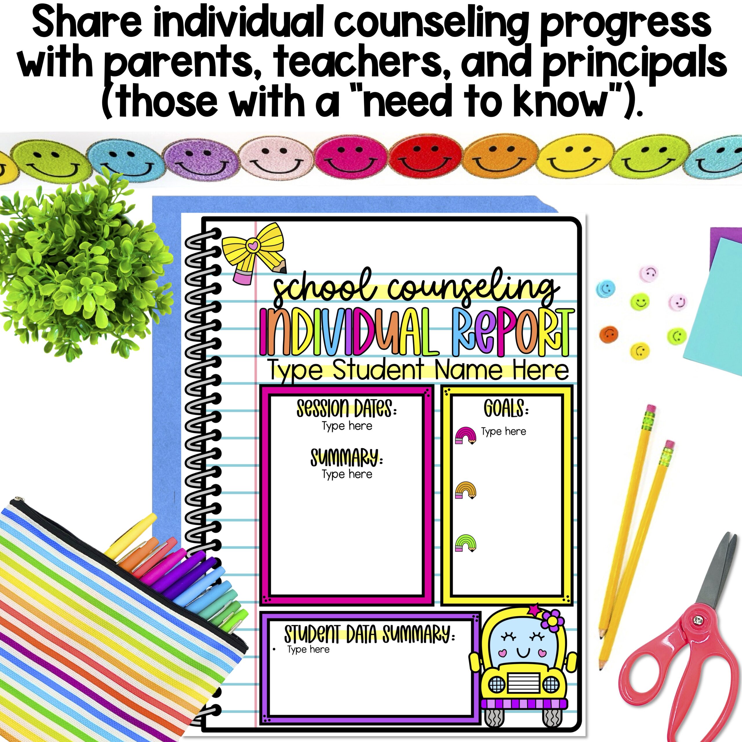 Individual Counseling Summary Data Report, Editable - Music City Counselor