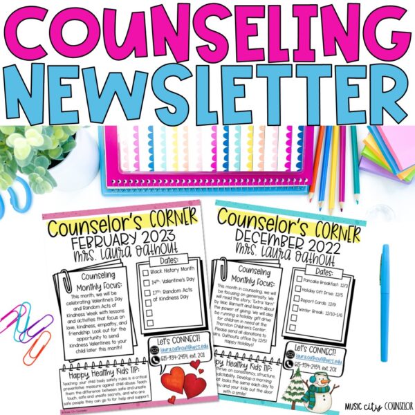 School Counseling Monthly Newsletter, Editable - Music City Counselor