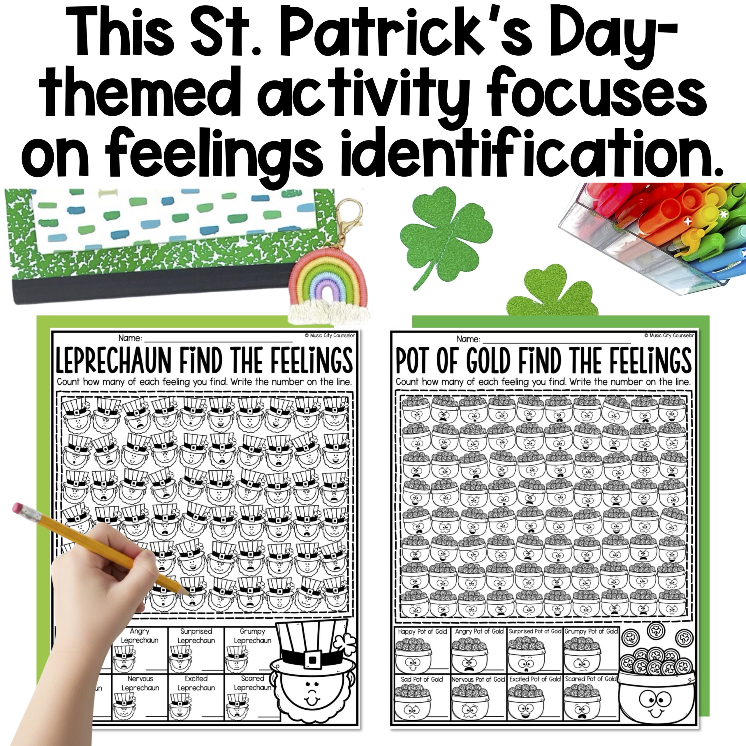 St. Patrick's Day Find the Feelings Activity - Music City Counselor